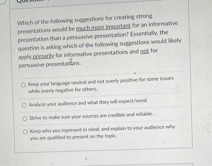 Which of the following suggestions for creating | Chegg.com