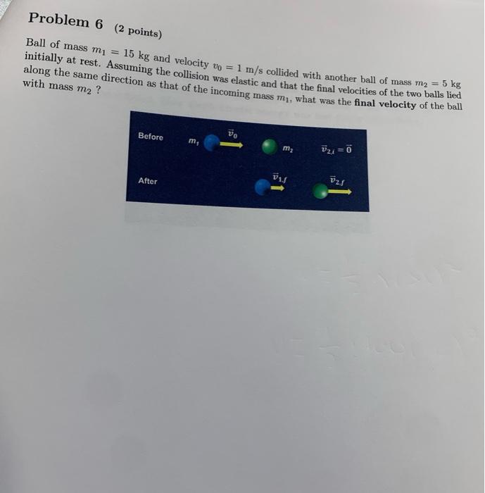 Solved Problem 6 (2 points) Ball of mass m1=15 kg and | Chegg.com