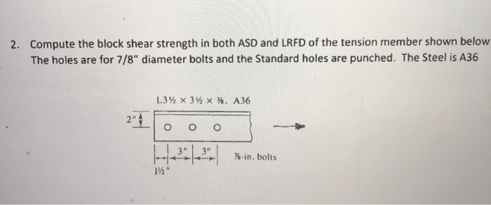 Solved compute the block shear strength in both asd and lrfd | Chegg.com