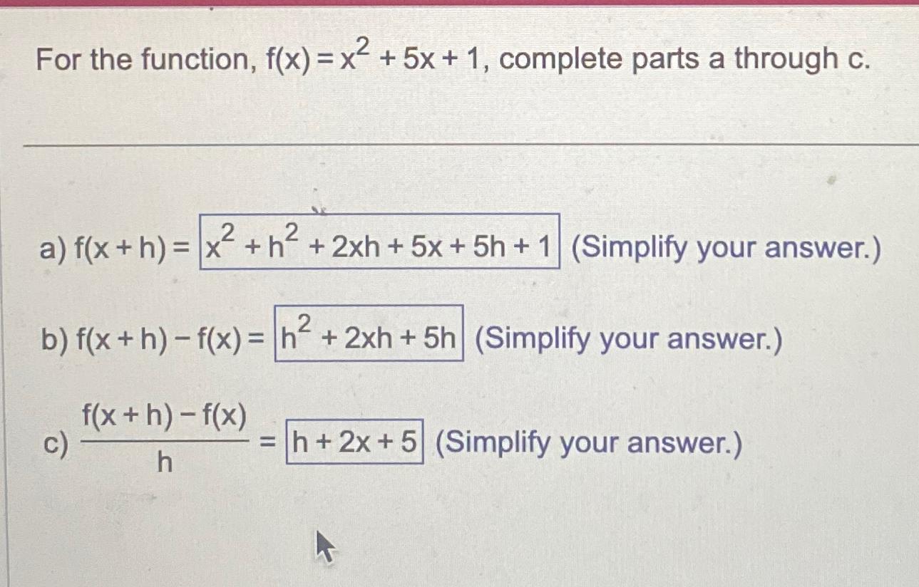 Solved For the function, f(x)=x2+5x+1, ﻿complete parts a | Chegg.com