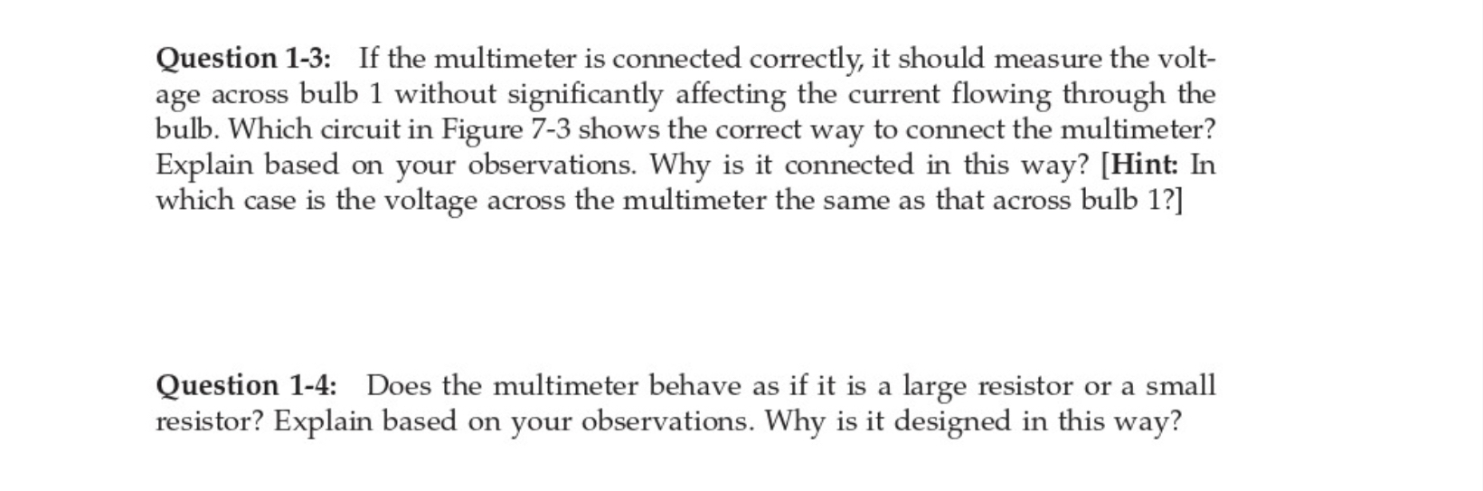 Question 1-3: If the multimeter is connected | Chegg.com