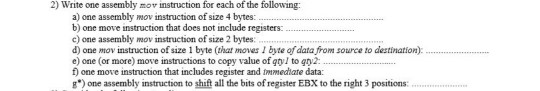 Solved 2) Write one assembly mov instruction for each of the | Chegg.com