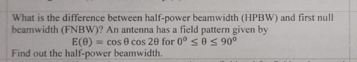 Solved What is the difference between half-power beamwidth | Chegg.com