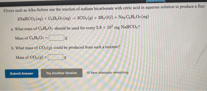 Solved Elixirs such as Alka-Seltzer use the reaction of | Chegg.com
