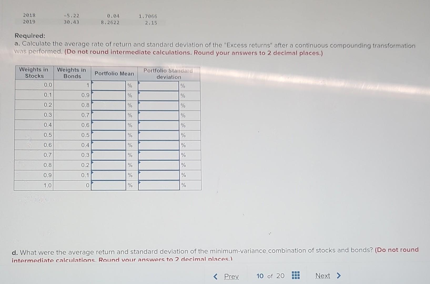 Solved The following table contains the historic returns | Chegg.com