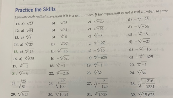 Solved Practice the Skills Evaluate each radical expression | Chegg.com