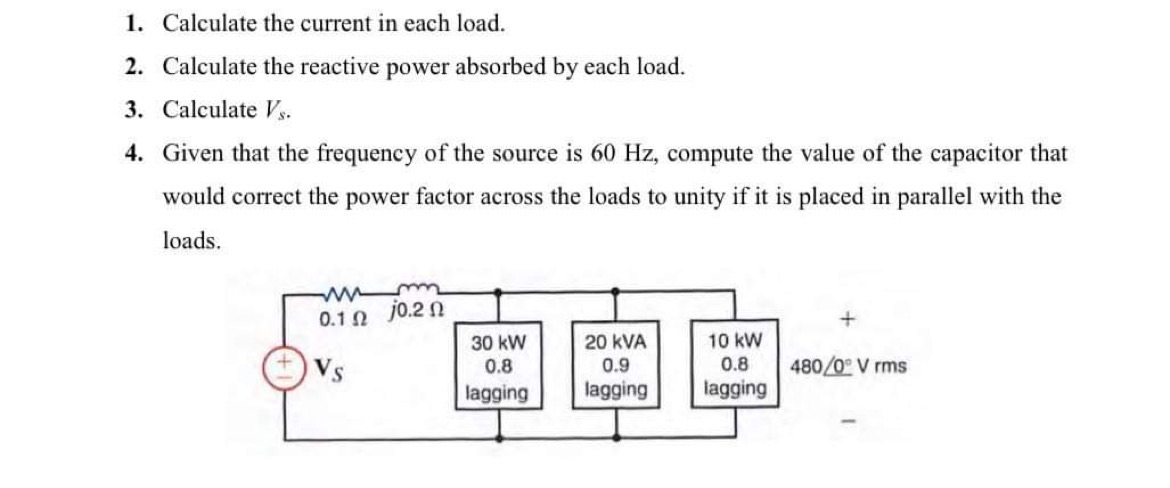 Calculate the current in each load.Calculate the | Chegg.com
