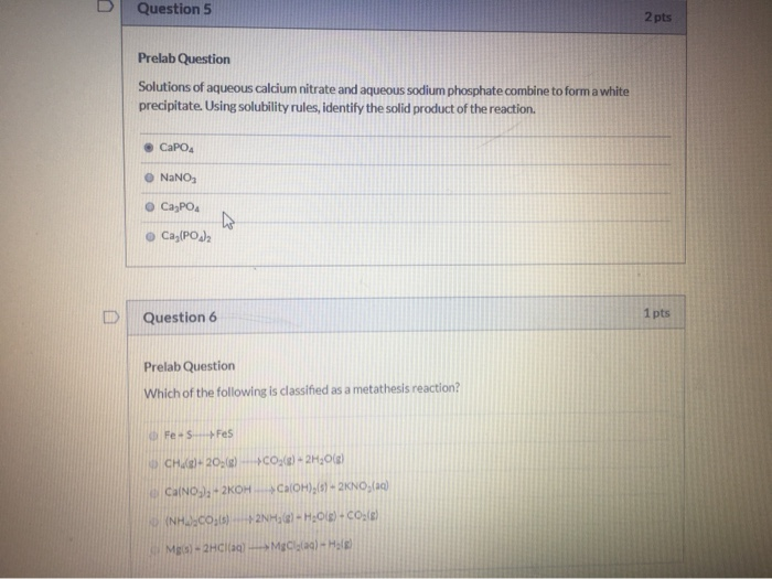 Solved Question 5 2 pts Prelab Question Solutions of aqueous | Chegg.com