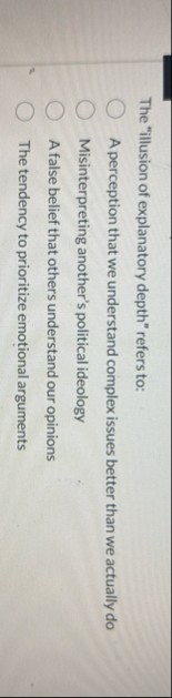 Solved The "illusion of explanatory depth" refers to:A | Chegg.com