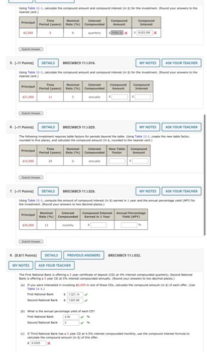Solved Using Table 11-1, calculate the compound amount and | Chegg.com