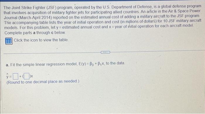 Solved The Joint Strike Fighter (JSF) program, operated by | Chegg.com