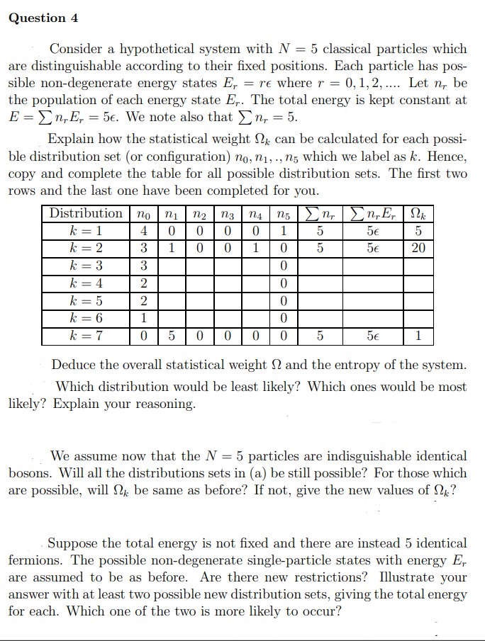 Question 4Consider a hypothetical system with N=5 | Chegg.com