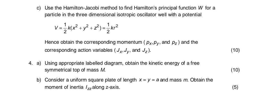 c) ﻿Use the Hamilton-Jacobi method to find Hamilton's | Chegg.com