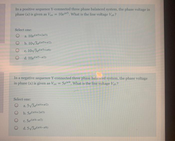 Solved In a positive sequence Y-connected three phase | Chegg.com
