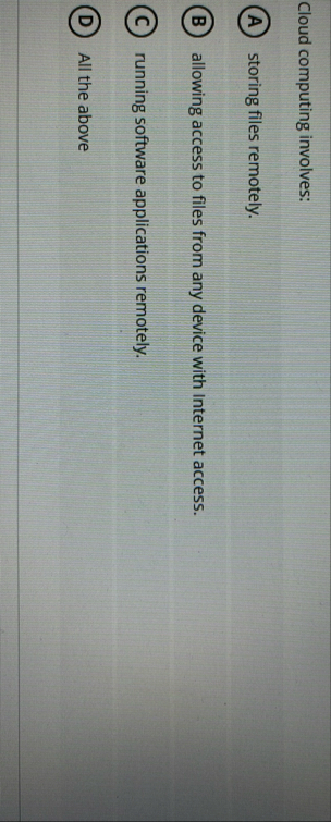 Solved Cloud computing involves:storing files | Chegg.com
