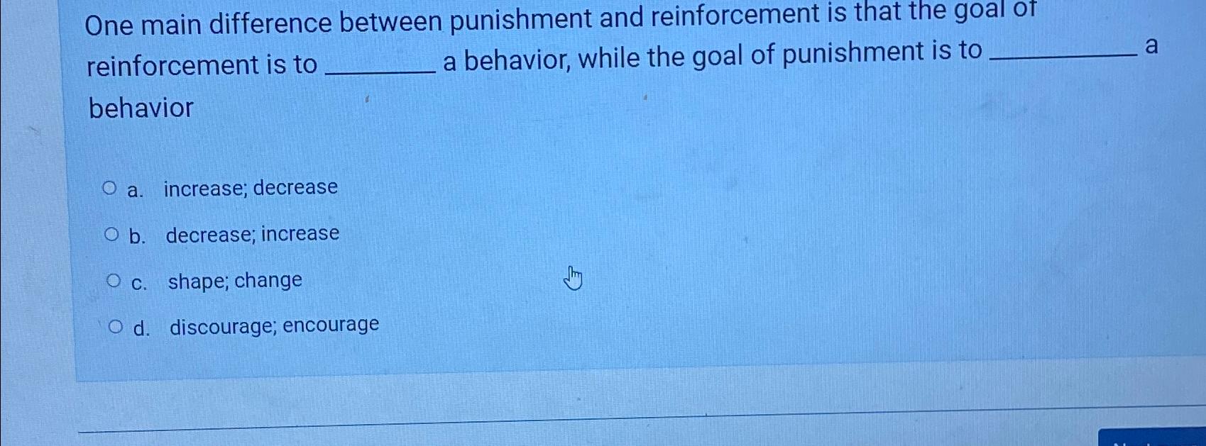 Solved One main difference between punishment and | Chegg.com