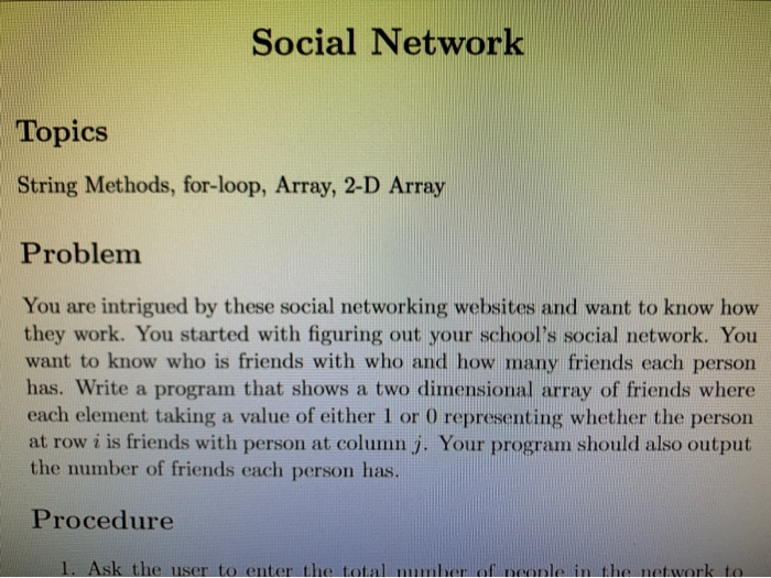 Solved Social Network Topics String Methods, for-loop, | Chegg.com