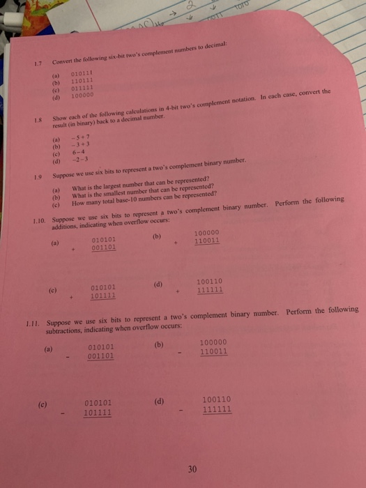 Solved OTTOTO Convert the following six-bit was complement | Chegg.com