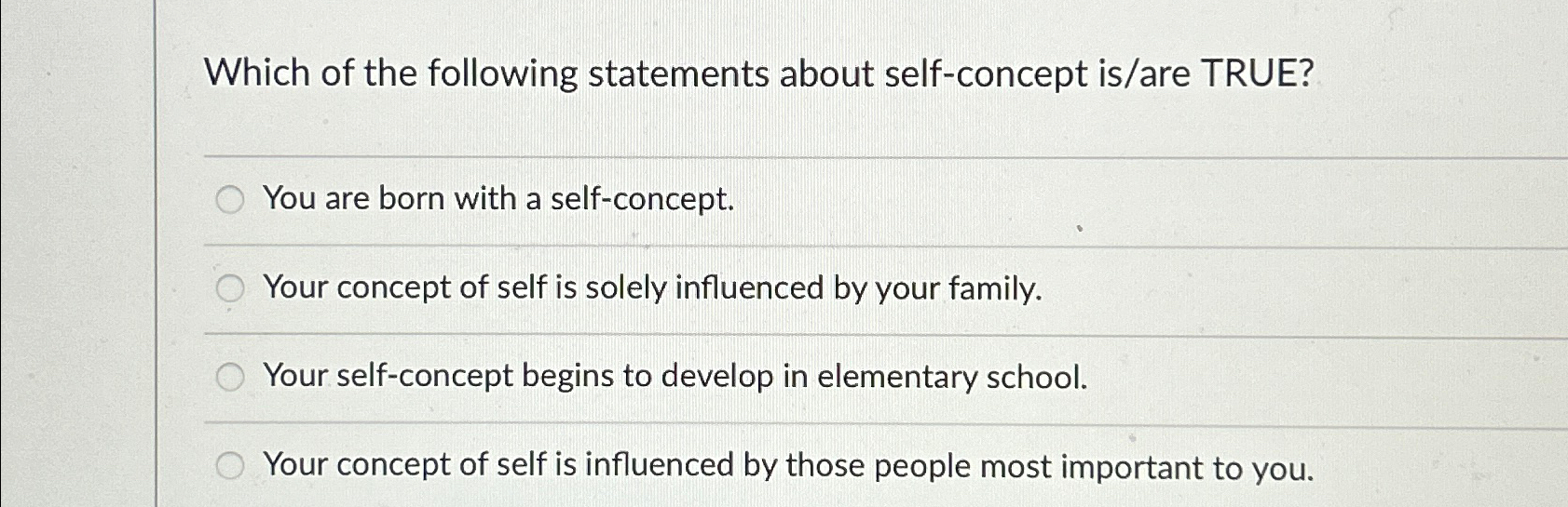 Solved Which of the following statements about self-concept | Chegg.com