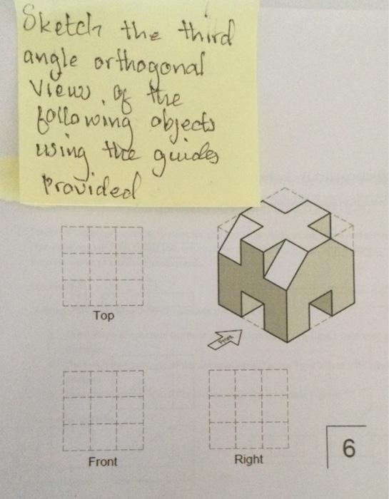 Solved Sketch the third angle orthogonal views of the | Chegg.com