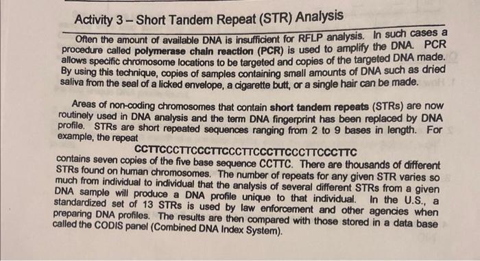 Solved Activity 4 - Interpreting STR Evidence Jane Doe was | Chegg.com
