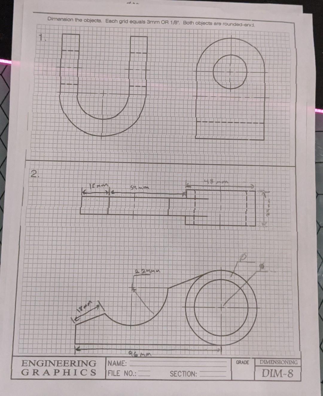 Solved Dimension the objects. Each grid equals 3mm OR 1/8". | Chegg.com