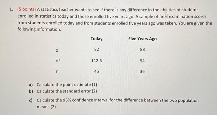 Solved (5 points) A statistics teacher wants to see if there | Chegg.com