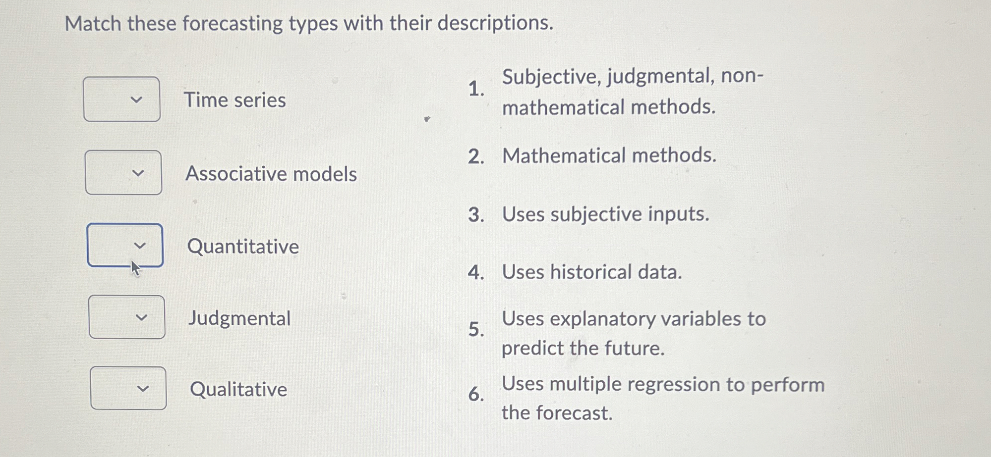 Solved Match these forecasting types with their | Chegg.com