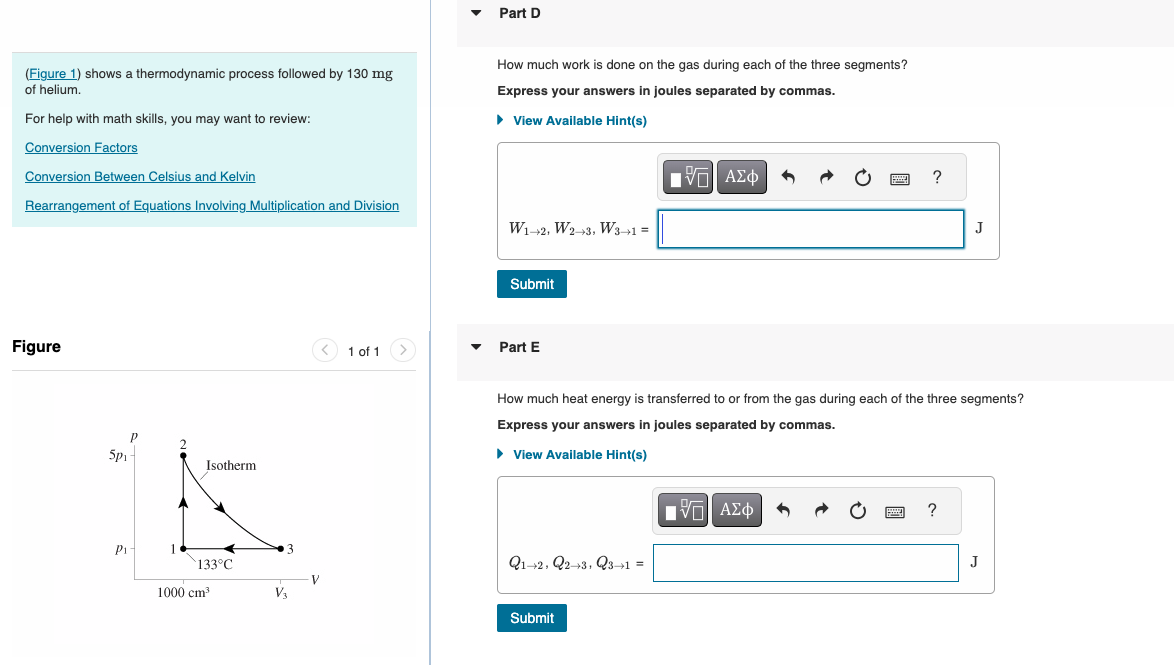 Solved Part D(Figure 1) ﻿shows a thermodynamic process | Chegg.com