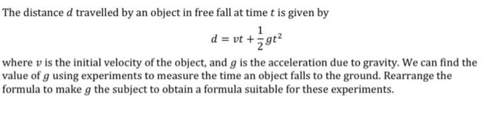 Solved The distance d travelled by an object in free fall at | Chegg.com