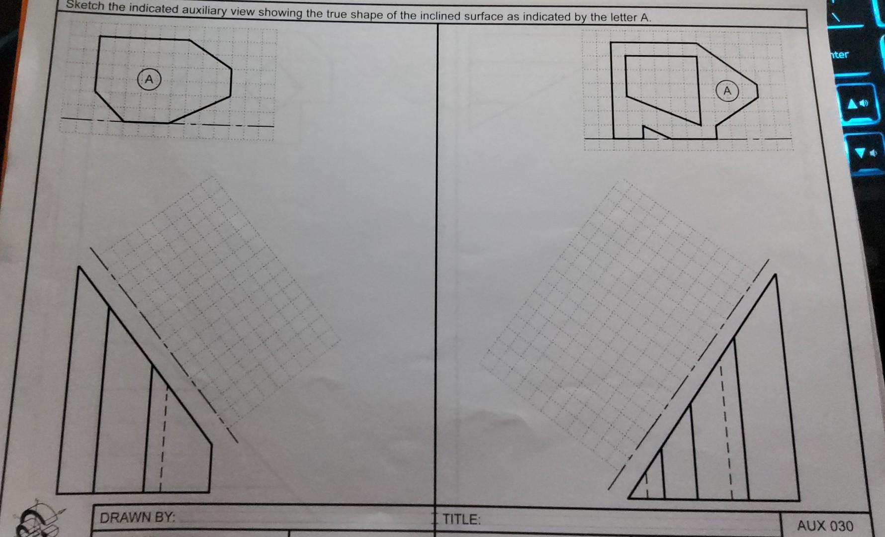 Solved Sketch the indicated auxiliary view showing the true | Chegg.com