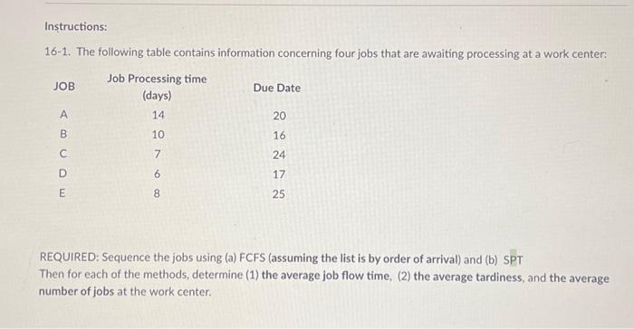 Solved 1. determine the average job though.2. determine the | Chegg.com