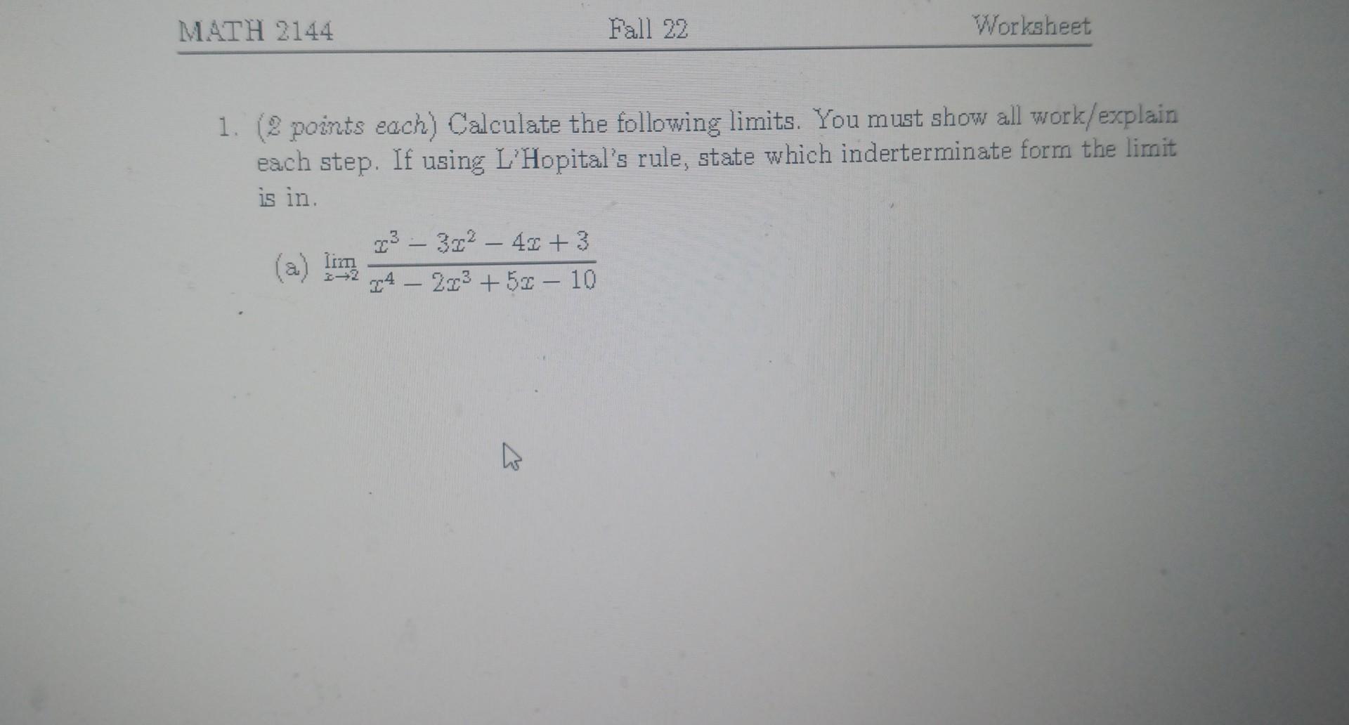 Solved 1. (2 points each) Calculate the following limits. | Chegg.com