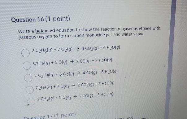 Solved Question 16 (1 point) Write a balanced equation to | Chegg.com