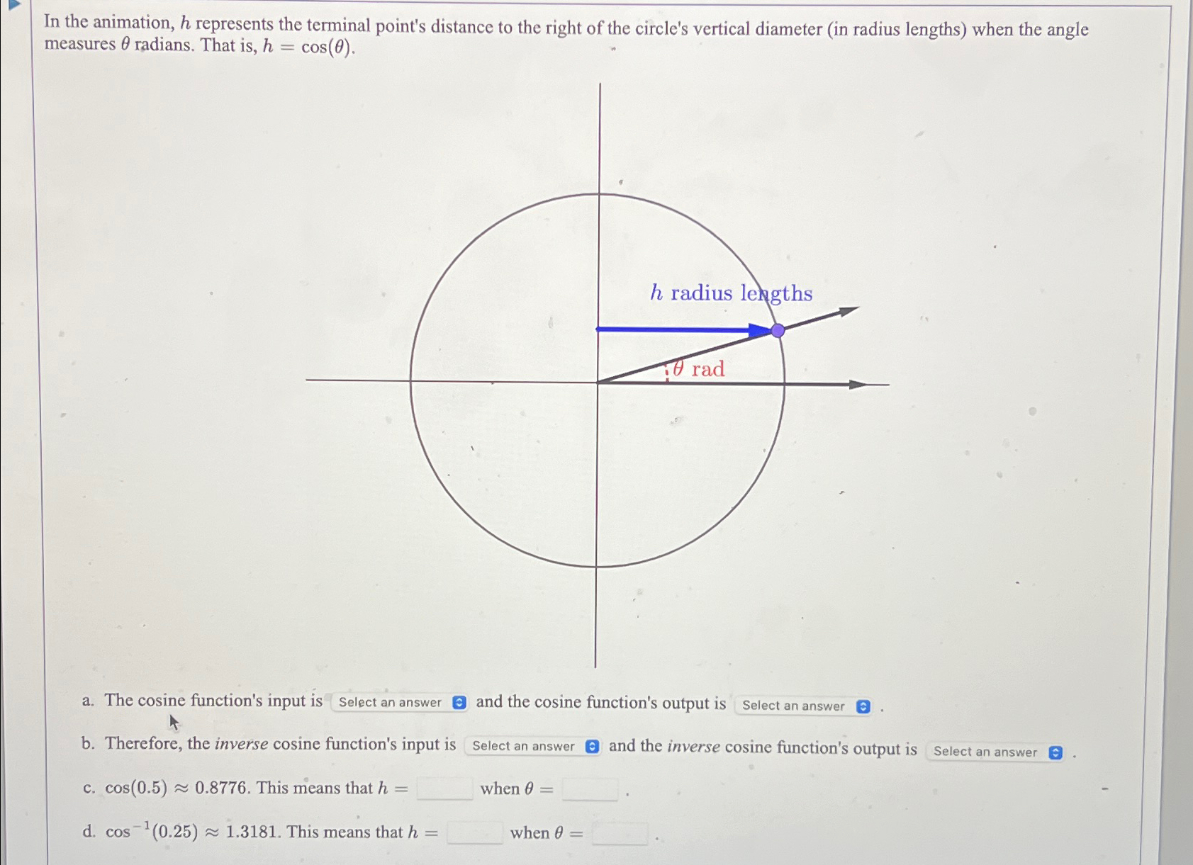 Solved In the animation, h ﻿represents the terminal point's | Chegg.com