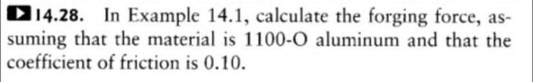Solved D14.28. In Example 14.1, calculate the forging force, | Chegg.com