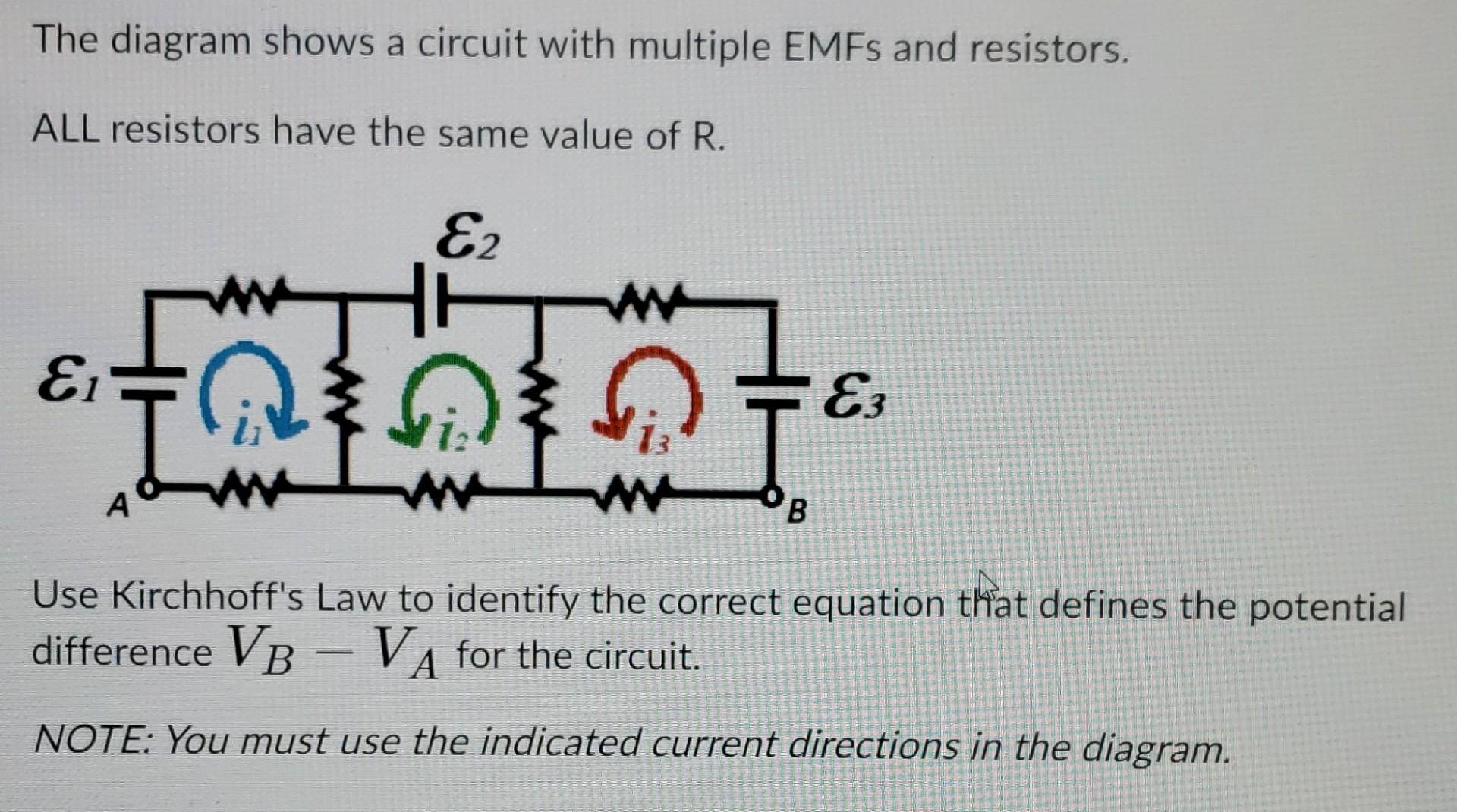 Solved The diagram shows a circuit with multiple EMFs and | Chegg.com