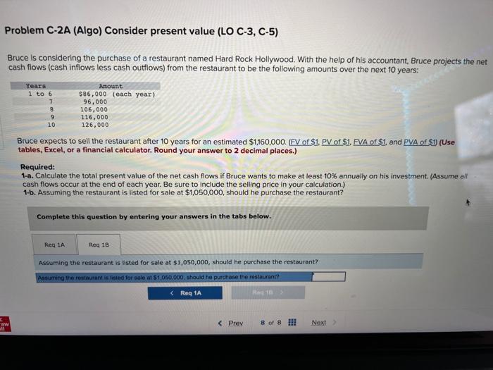 Solved Problem C-2A (Algo) Consider present value (LO C-3, | Chegg.com