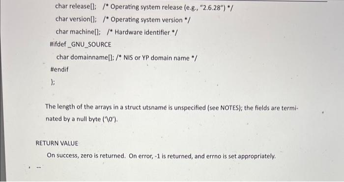 Question 20 According to the Linux API, the unameQ | Chegg.com