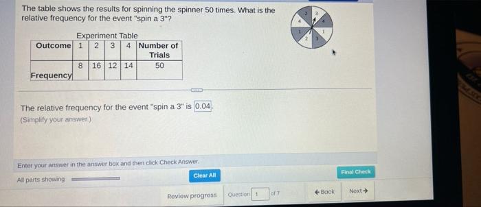 Solved The table shows the results for spinning the spinner | Chegg.com
