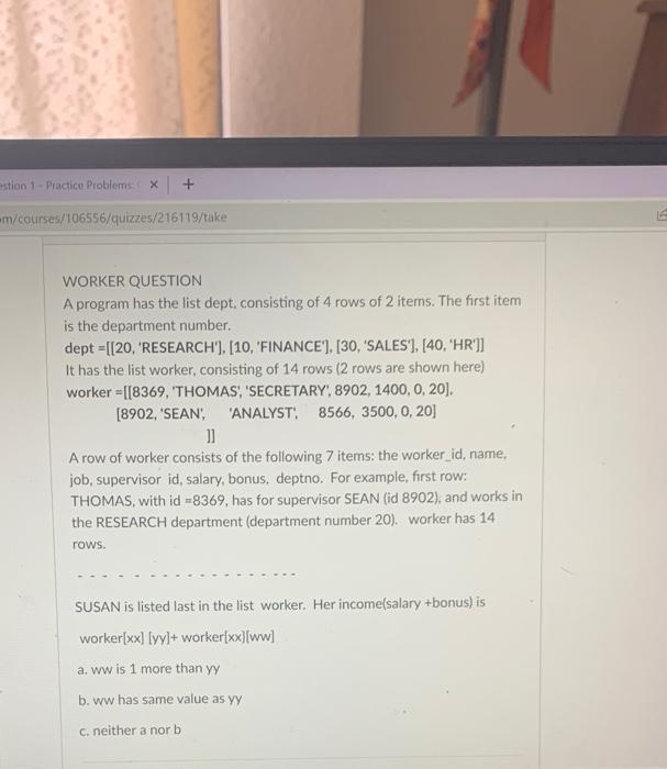 Solved WORKER QUESTION A program has the list dept, | Chegg.com Solved WORKER QUESTION A program has the list dept, | Chegg.com
