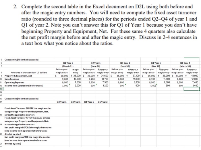 Solved 2 Complete The Second Table In The Excel Document On