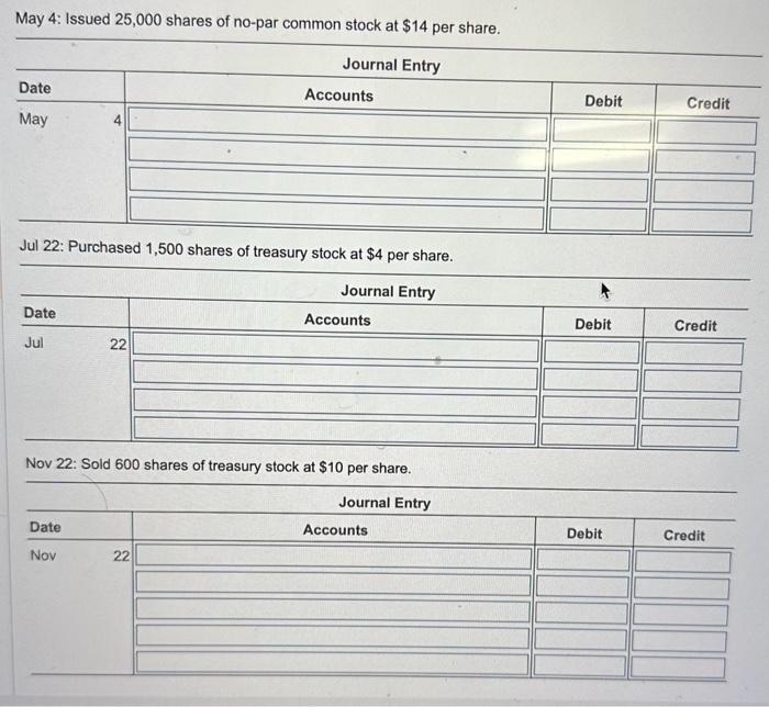 Solved May 4: Issued 25,000 shares of no-par common stock at | Chegg.com