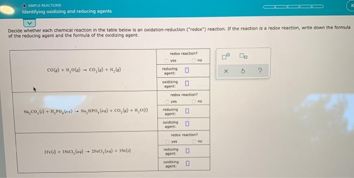 Solved O SIMPLE REACTIONS Identifying oxidizing and reducing | Chegg.com
