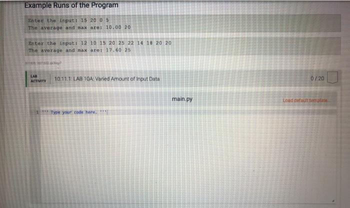 Solved 10.11 LAB 10A: Varied Amount of Input Data Overview | Chegg.com