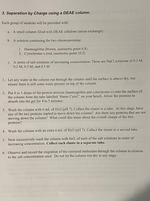 3. Separation by Charge using a DEAE column. Each | Chegg.com