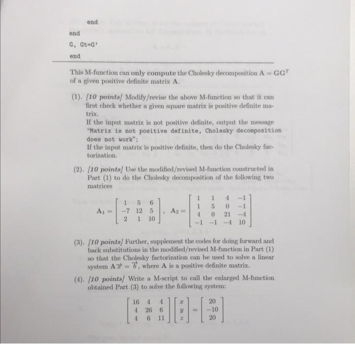 Solved 2. [90 points] This problem is about the Cholesky | Chegg.com