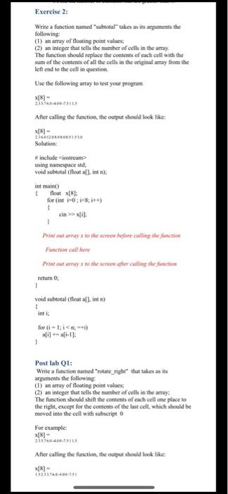 Solved Exercise 2: Write a function named "subtotal takes as | Chegg.com