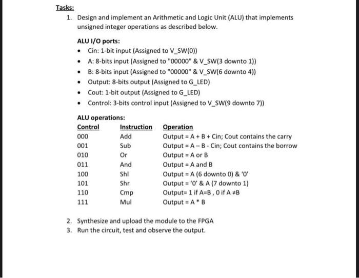 Tasks: 1. Design and implement an Arithmetic and | Chegg.com