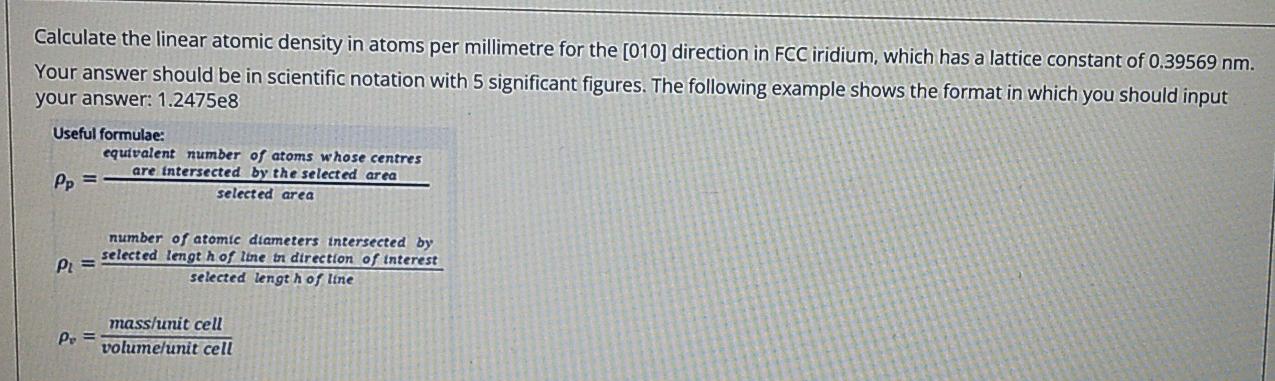 Solved Calculate The Linear Atomic Density In Atoms Per